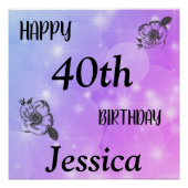 Pretty Purple sparkle Happy 40th Birthday Poster | Zazzle