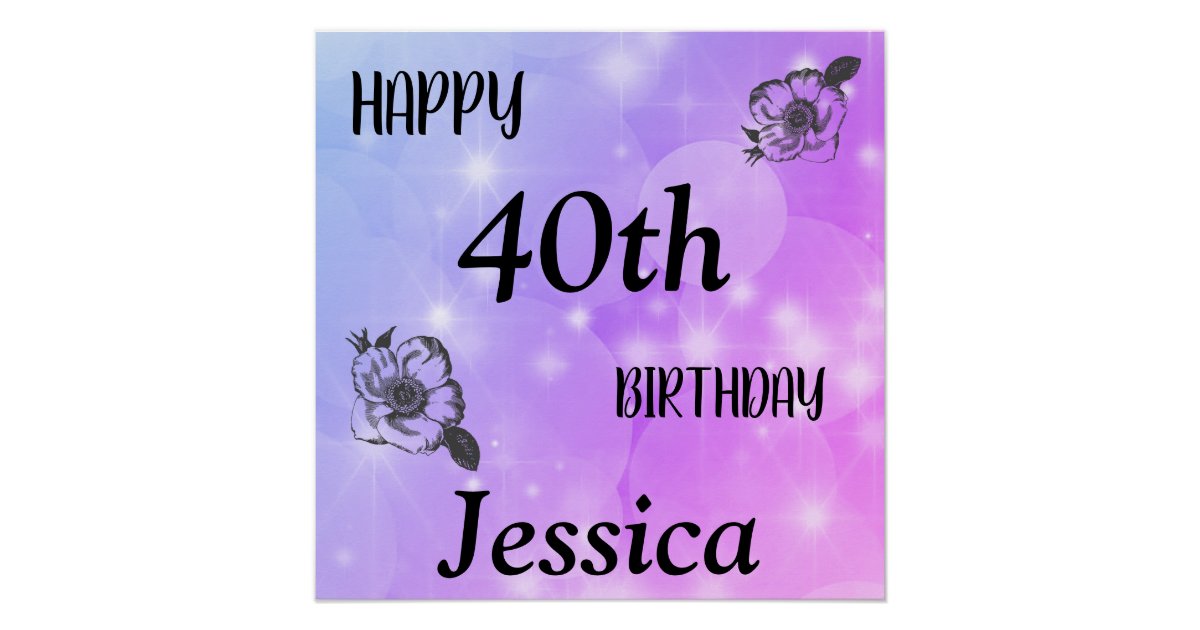 Pretty Purple sparkle Happy 40th Birthday Poster | Zazzle
