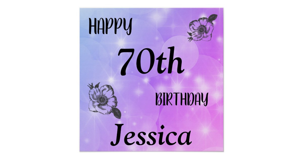 Pretty Purple sparkle Happy 70th Birthday Poster | Zazzle