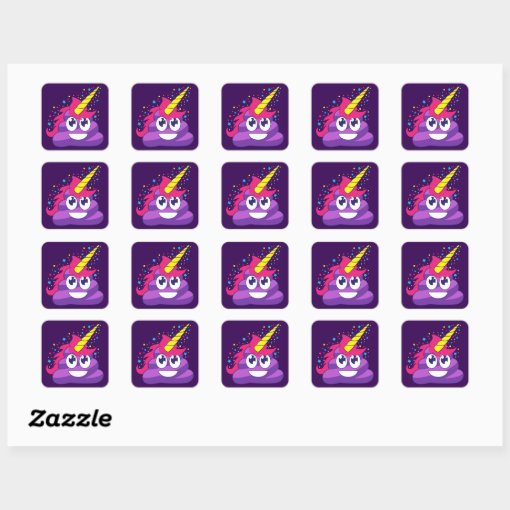Pretty Purple Unicorn Poop Emoji Square Sticker | Zazzle
