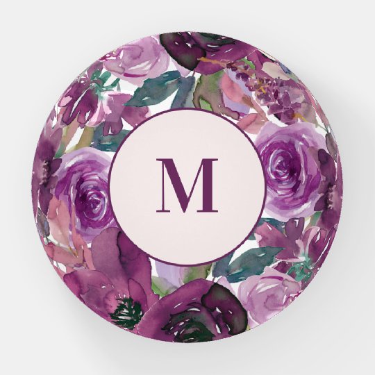 Pretty Purple Watercolor Floral Monogram Initial Paperweight | Zazzle.com