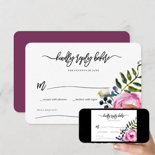 Pretty Purple Watercolor Flowers RSVP Invitation | Zazzle