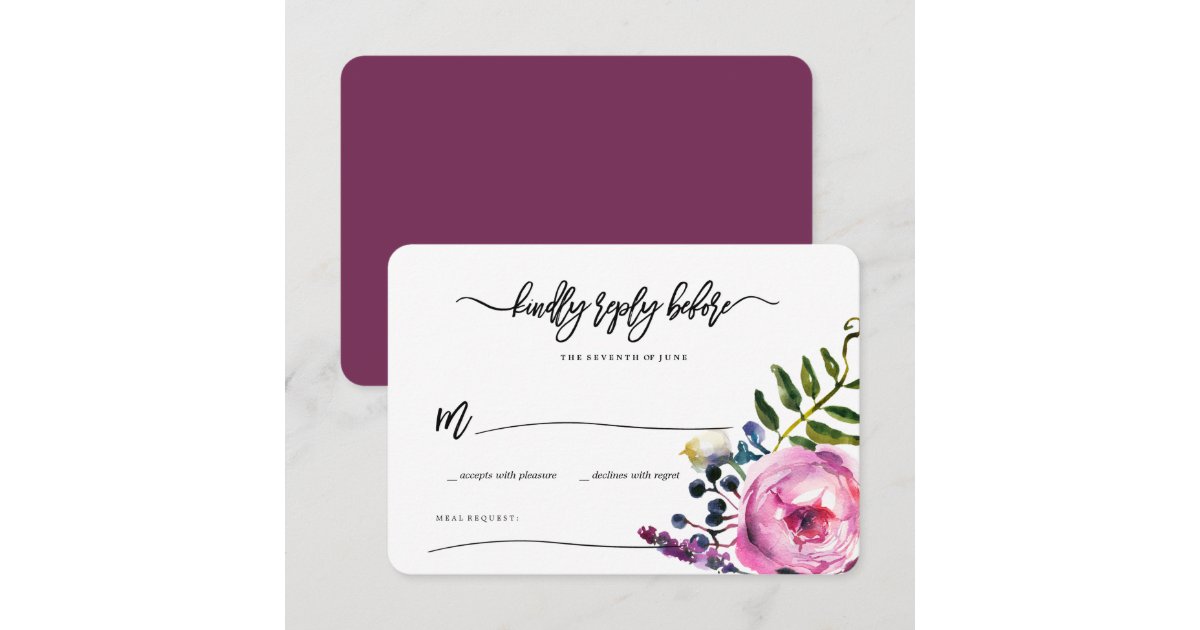 Pretty Purple Watercolor Flowers RSVP Invitation | Zazzle