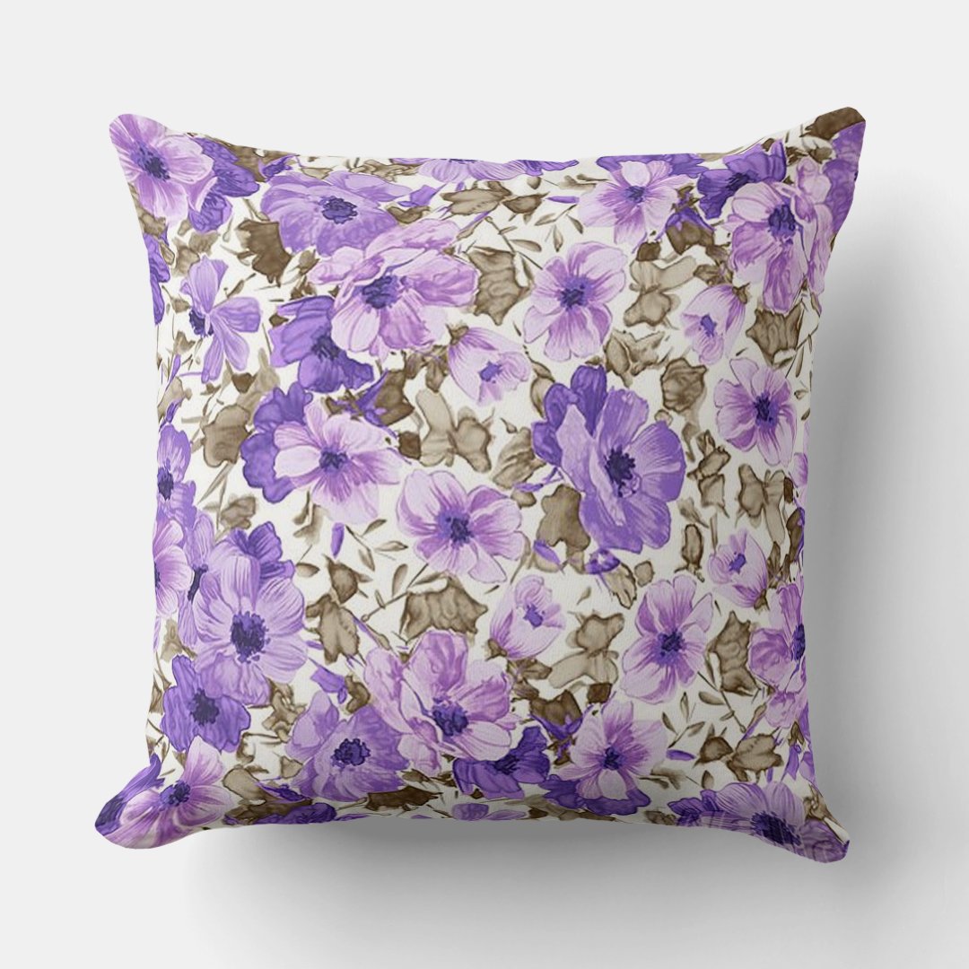Pretty Purple & White Floral Throw Pillow | Zazzle