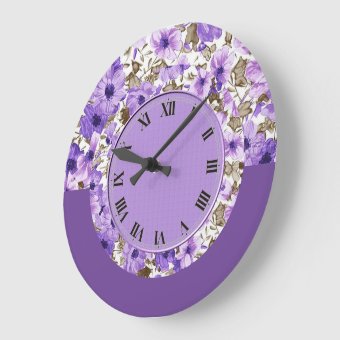 Pretty Purple & White Floral Wall Clock 2 | Zazzle