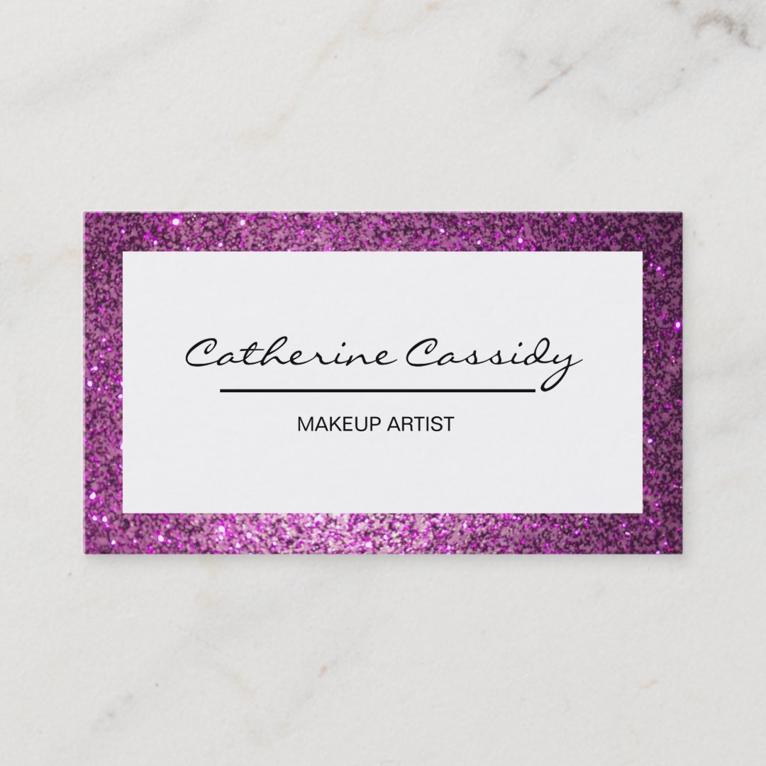 Pretty PurpleGlitter Sparkle Border, Makeup Artist Business Card | Zazzle