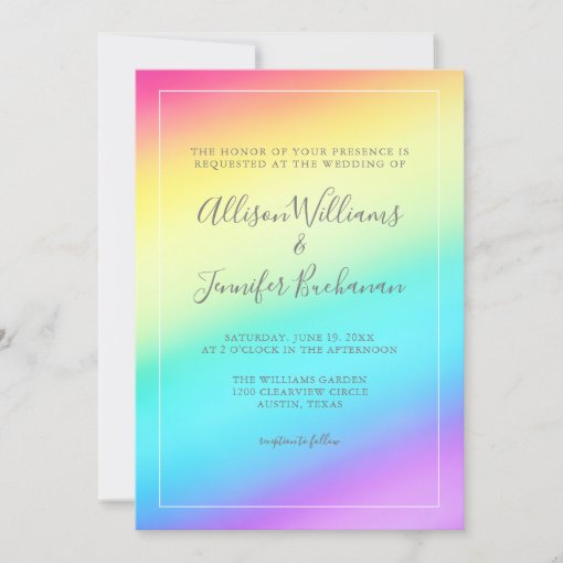 Pretty Rainbow Gradient Colorful LGBTQ Wedding Invitation | Zazzle