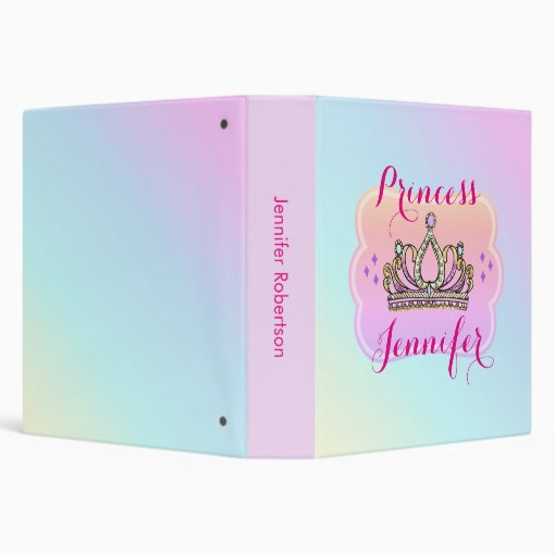 Pretty Rainbow Princess School 3 Ring Binder | Zazzle