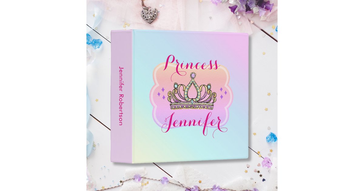 Pretty Rainbow Princess School 3 Ring Binder | Zazzle