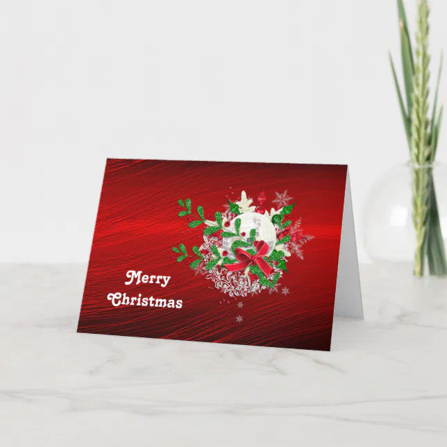 Pretty Red and Green Glitter Bouquet Christmas Holiday Card | Zazzle