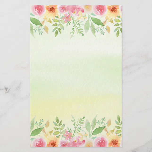 Pretty Red Pink And Yellow Watercolor Flowers Stationery Zazzle