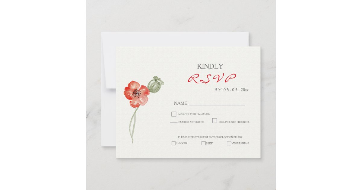 Pretty Red Poppies modern floral wedding RSVP card | Zazzle