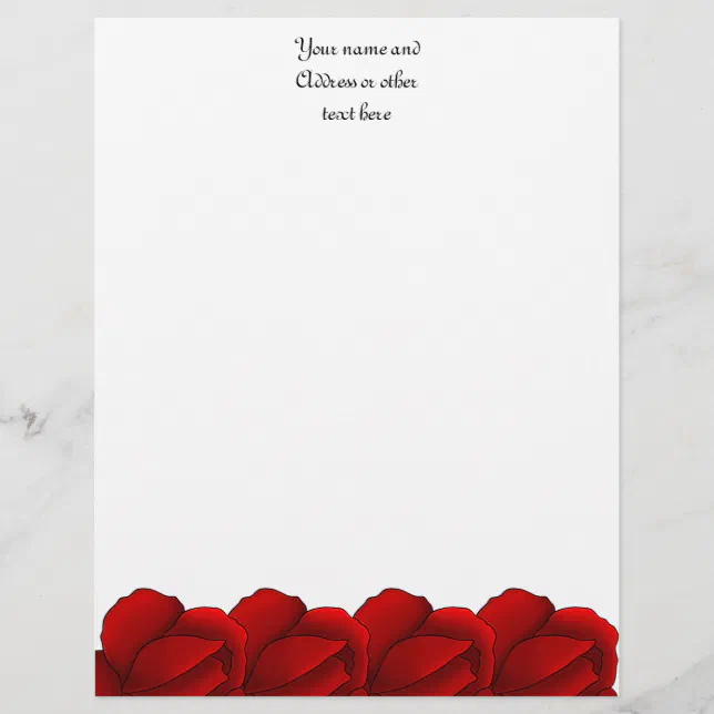 Pretty red roses personalized letterhead | Zazzle