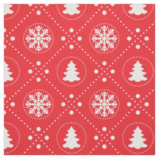 Pretty Red White Christmas Pattern Fabric | Zazzle