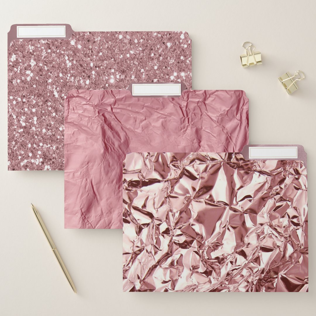 Pretty Rose Gold Pink Glitter Crinkle Metallic File Folder | Zazzle