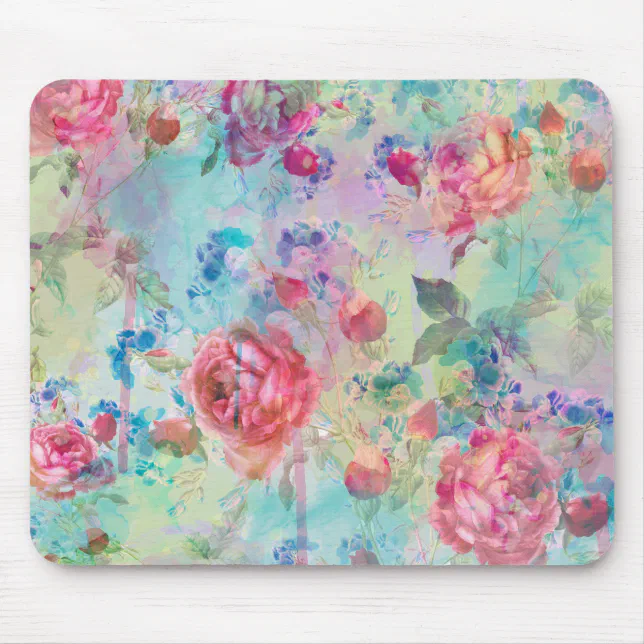 Pretty roses floral paint watercolors design mouse pad | Zazzle