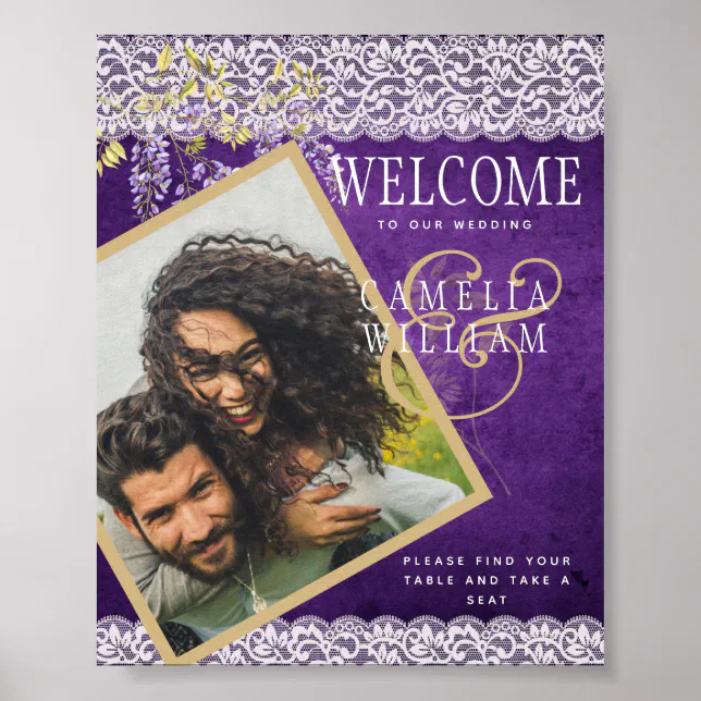 Pretty Rustic Purple WISTERIA Lace Wedding Poster | Zazzle