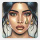 Pretty Sad Woman with Gold Tear Square Sticker | Zazzle