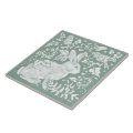 Pretty Sage Green Rabbit Bird Woodland Floral Ceramic Tile | Zazzle