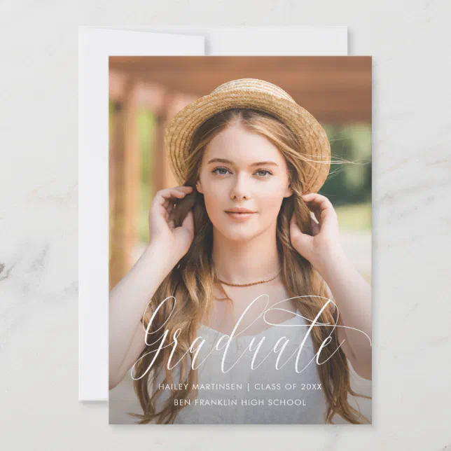 Pretty Script Photo Graduation Announcement | Zazzle