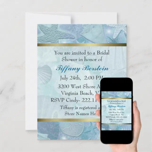Pretty Sea Shell Themed Bridal Shower Invitation | Zazzle