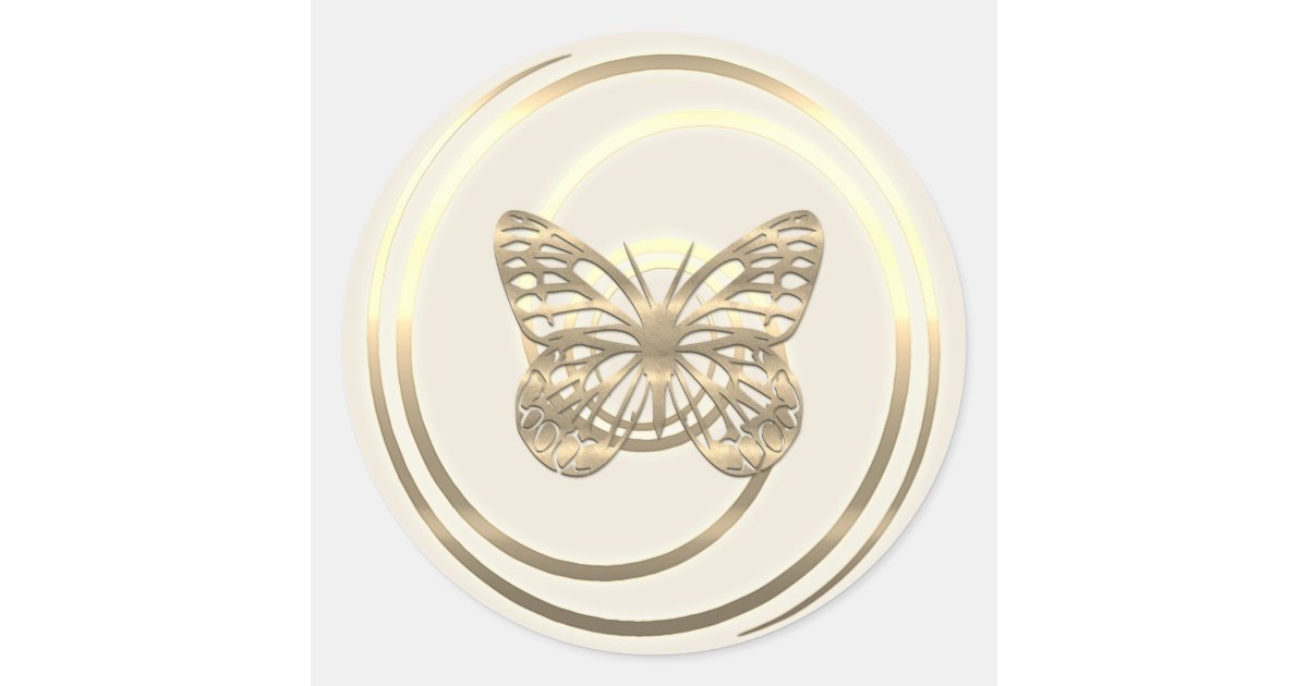 Pretty Shiny Gold Butterfly Classic Round Sticker | Zazzle