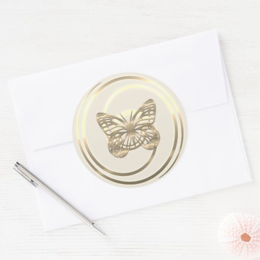 Pretty Shiny Gold Butterfly Classic Round Sticker | Zazzle