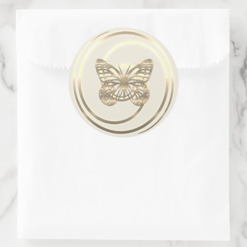 Pretty Shiny Gold Butterfly Classic Round Sticker | Zazzle