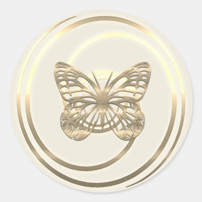 Pretty Shiny Gold Butterfly Classic Round Sticker | Zazzle