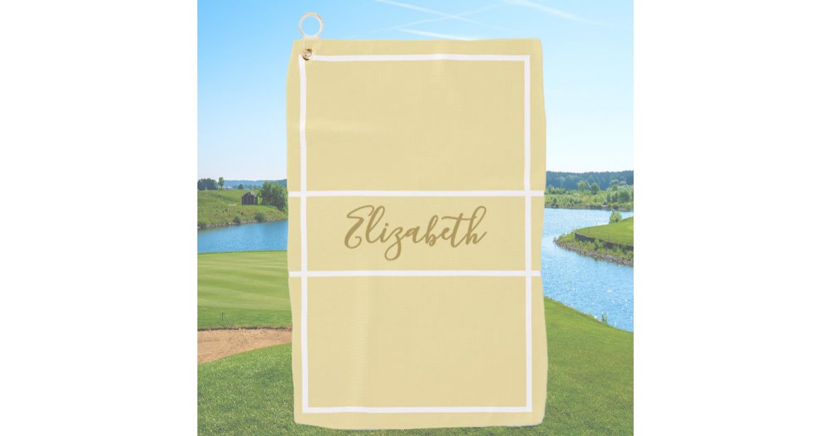 Pretty simple yellow with custom name ladies golf towel | Zazzle