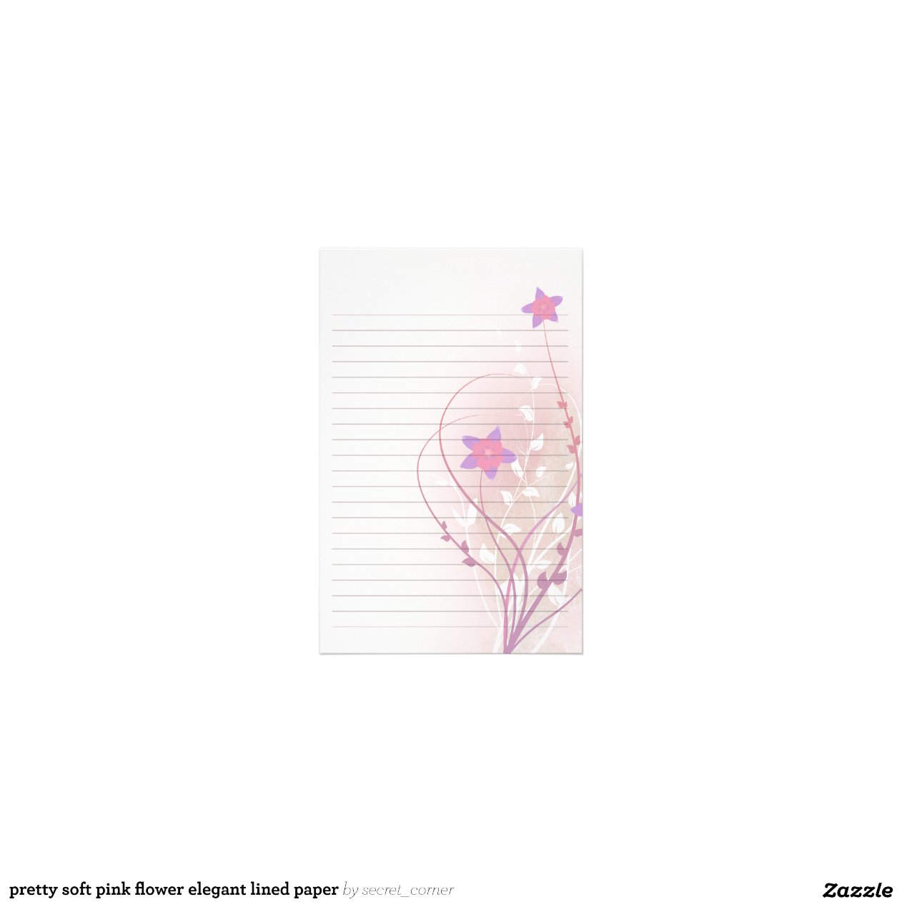 pretty soft pink flower elegant lined paper stationery design | Zazzle