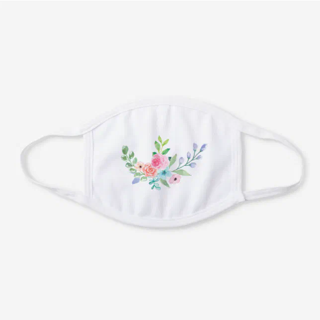 Pretty Spray of Pastel Watercolor Flowers White Cotton Face Mask | Zazzle