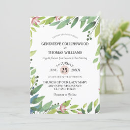Pretty Spring Botanical Blush Pink Wedding Invitation | Zazzle