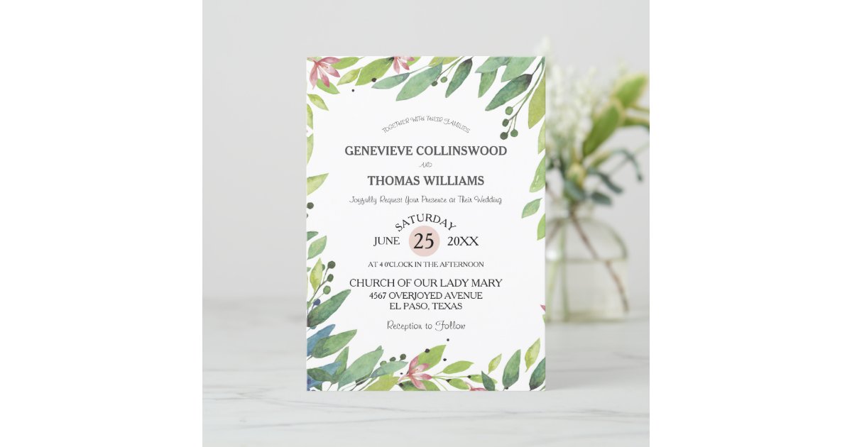 Pretty Spring Botanical Blush Pink Wedding Invitation | Zazzle