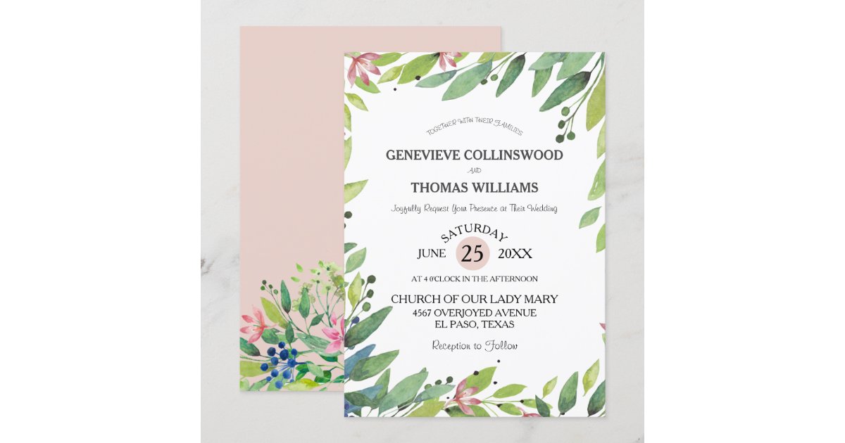 Pretty Spring Botanical Blush Pink Wedding Invitation | Zazzle.com