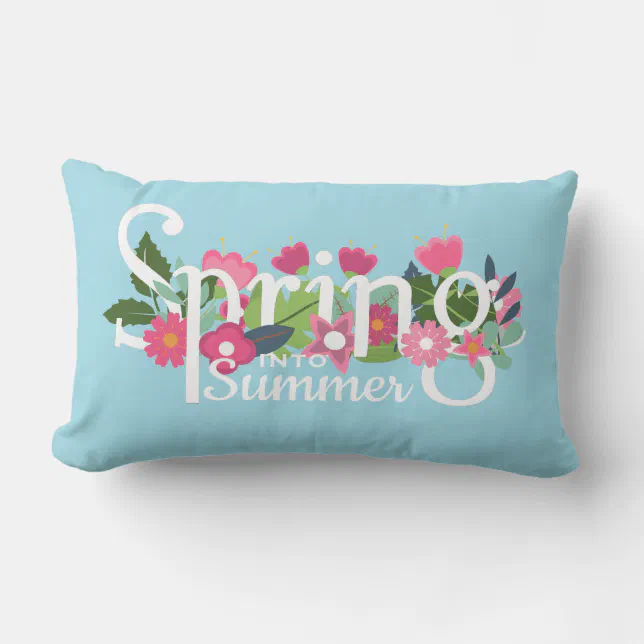 Pretty Spring into Summer Floral Light Blue Lumbar Pillow | Zazzle