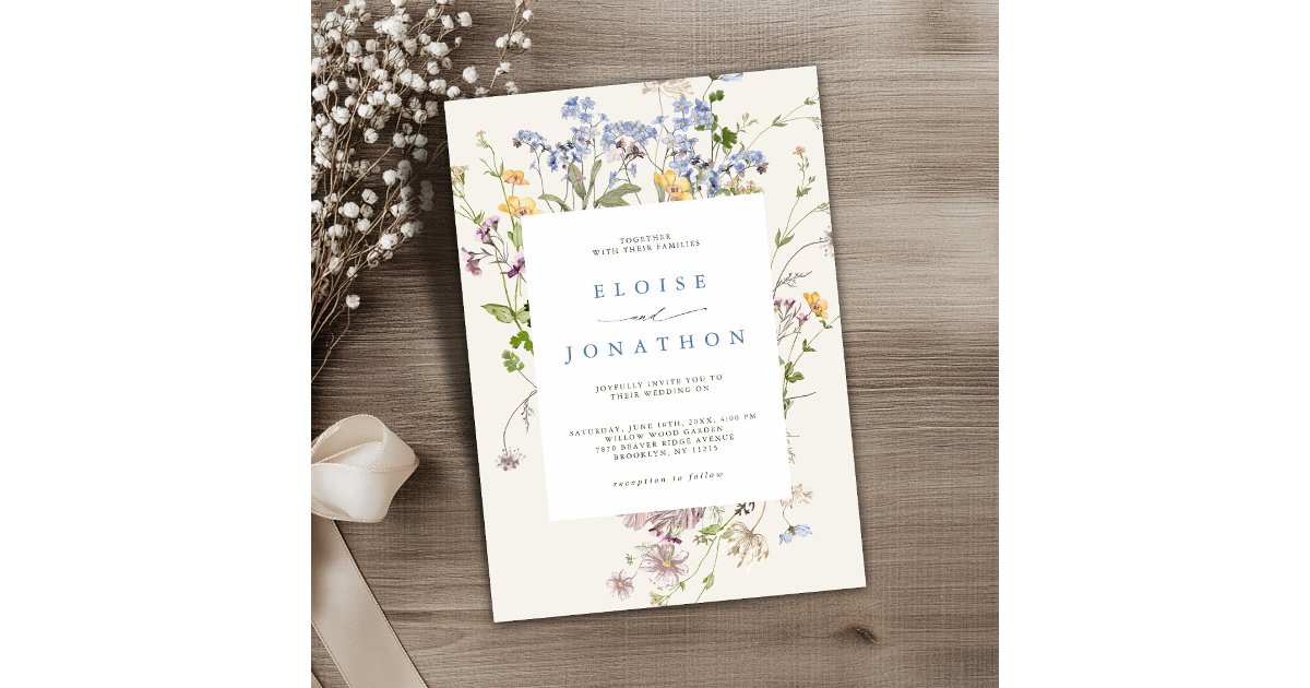 Pretty Spring Wildflower Meadow Garden Wedding Invitation | Zazzle
