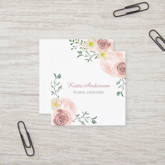 Pretty Square Watercolour Floral Business Cards | Zazzle