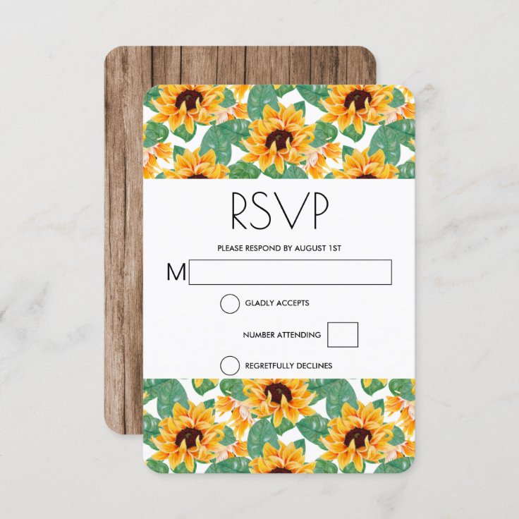 Pretty Sunflower Pattern Yellow & Green Wedding RSVP Card | Zazzle