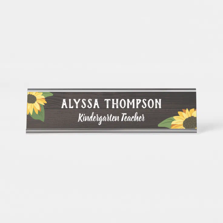 Pretty Sunflowers & Rustic Wood Name Teacher Desk Name Plate | Zazzle