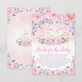 Pretty Swan Princess Shower Books for Baby Library Enclosure Card | Zazzle