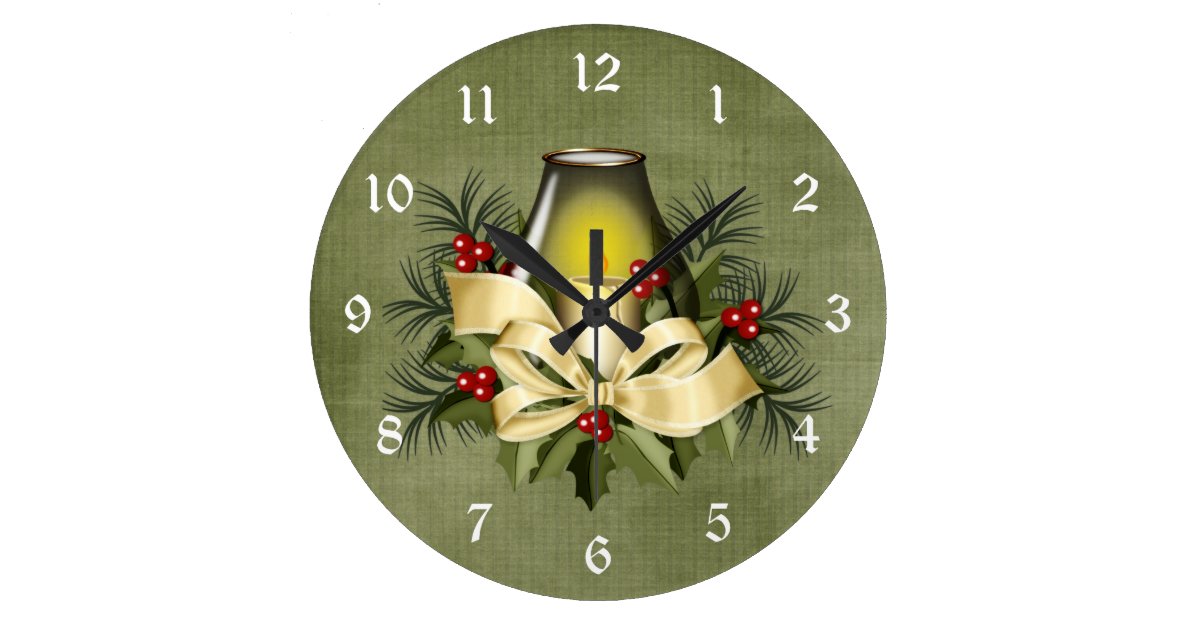 Pretty Tan Christmas Candle Holiday Wall Clock | Zazzle.com