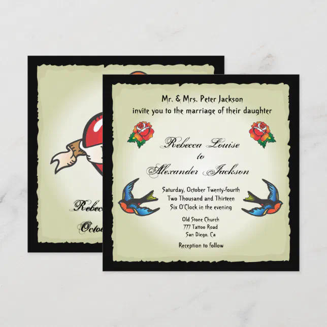 Pretty Tattoo Wedding Invitation | Zazzle