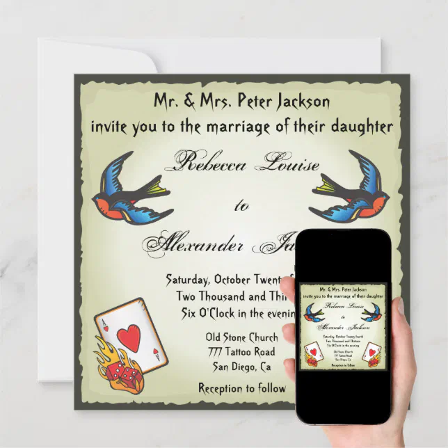Pretty Tattoo Wedding Invitation Vegas Style | Zazzle