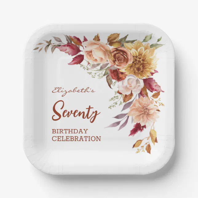 Pretty Terracotta Autumn Floral Greenery Birthday Paper Plates | Zazzle