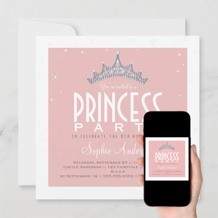 Pretty Tiara Princess Birthday Party Invitation | Zazzle