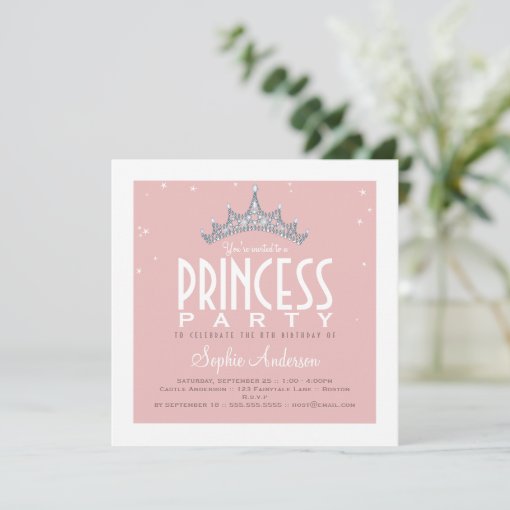 Pretty Tiara Princess Birthday Party Invitation | Zazzle