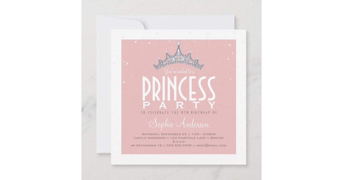 Pretty Tiara Princess Birthday Party Invitation | Zazzle