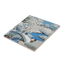Pretty Vintage Asian Winter Scene Snow Bridge Tile | Zazzle