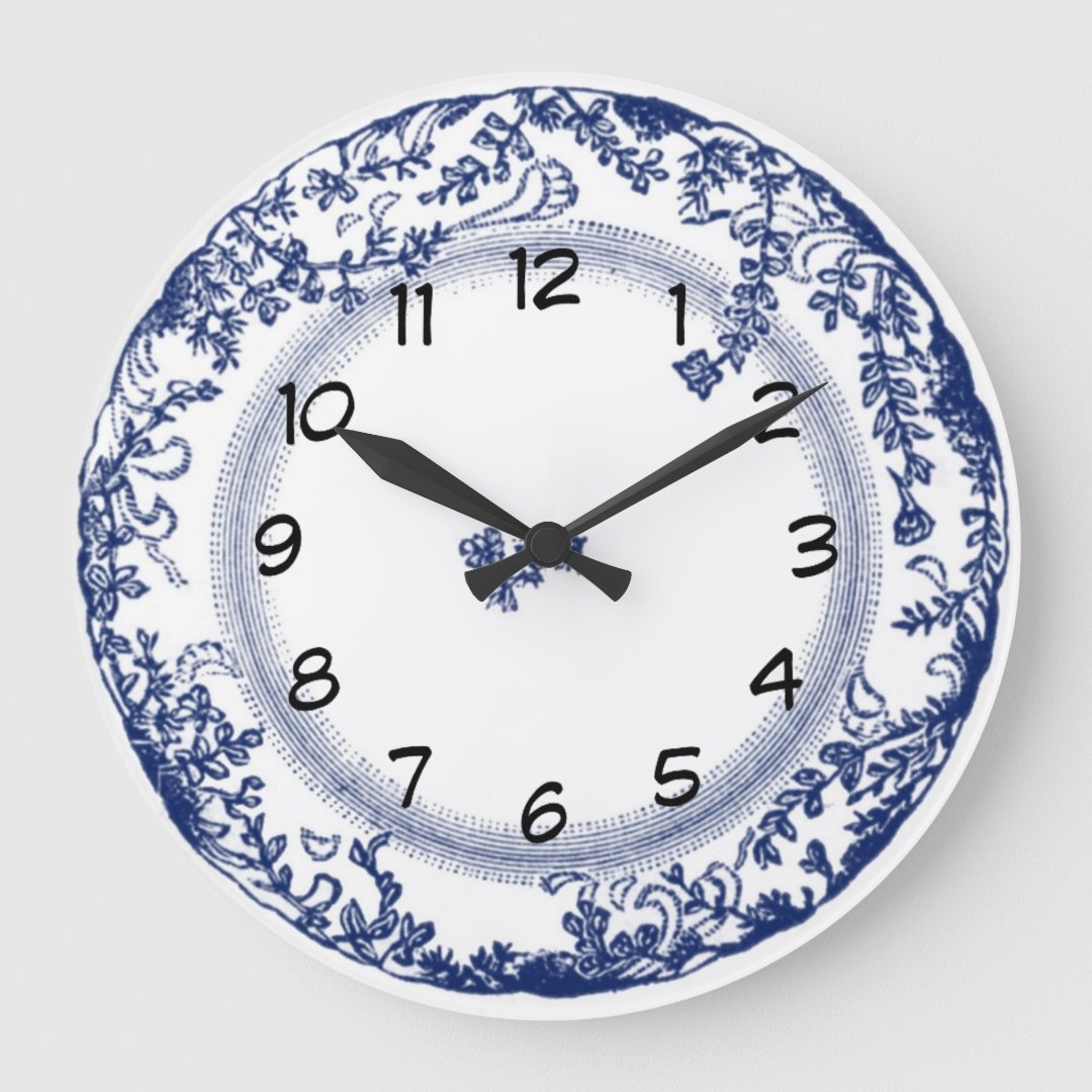 pretty vintage blue delft plate clock | Zazzle